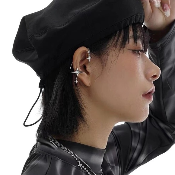 Vintage | Jewelry | Korean Statement Punk Rhinestone Star Silver Ear ...